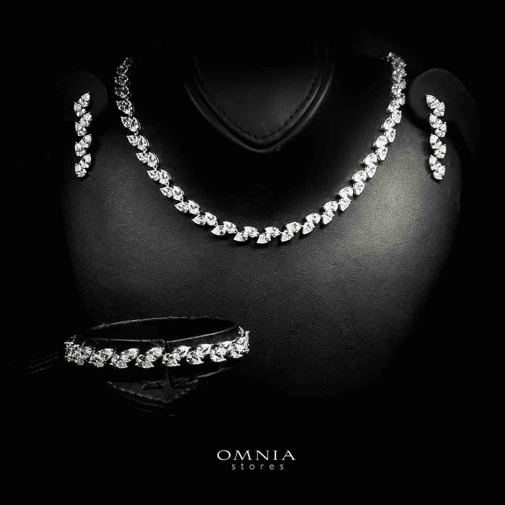 Omnia Naeema White Tennis Necklace, Earrings and Bracelet Set in 925 S