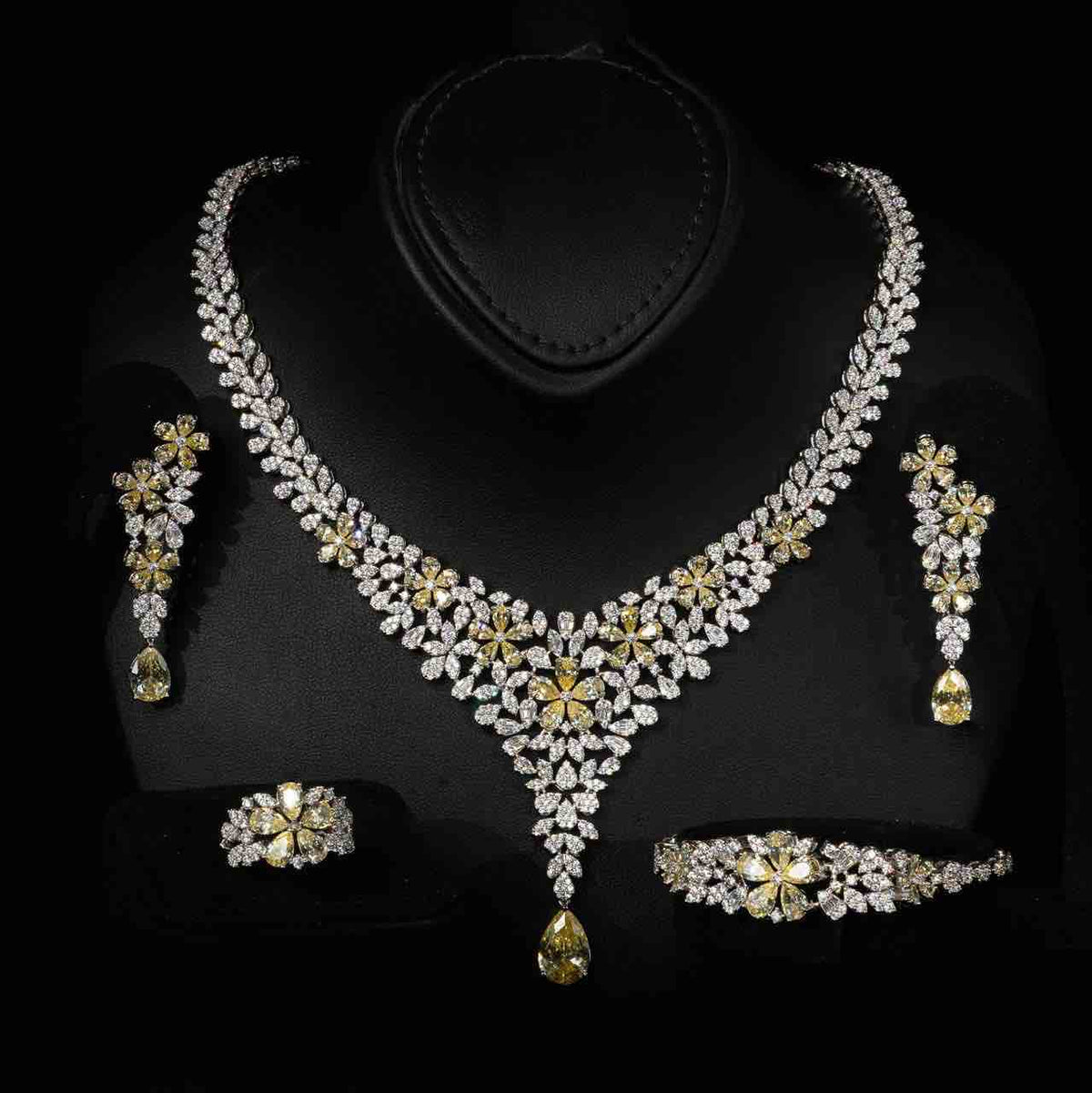 Omnia Karla Yellow Luxury Bridal Full Set in High Quality Rhodium Plat