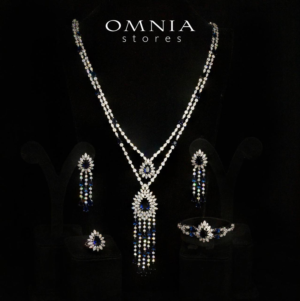 Omnia Alena Luxury Blue Bridal Long Chain Full Set in High Quality Zir