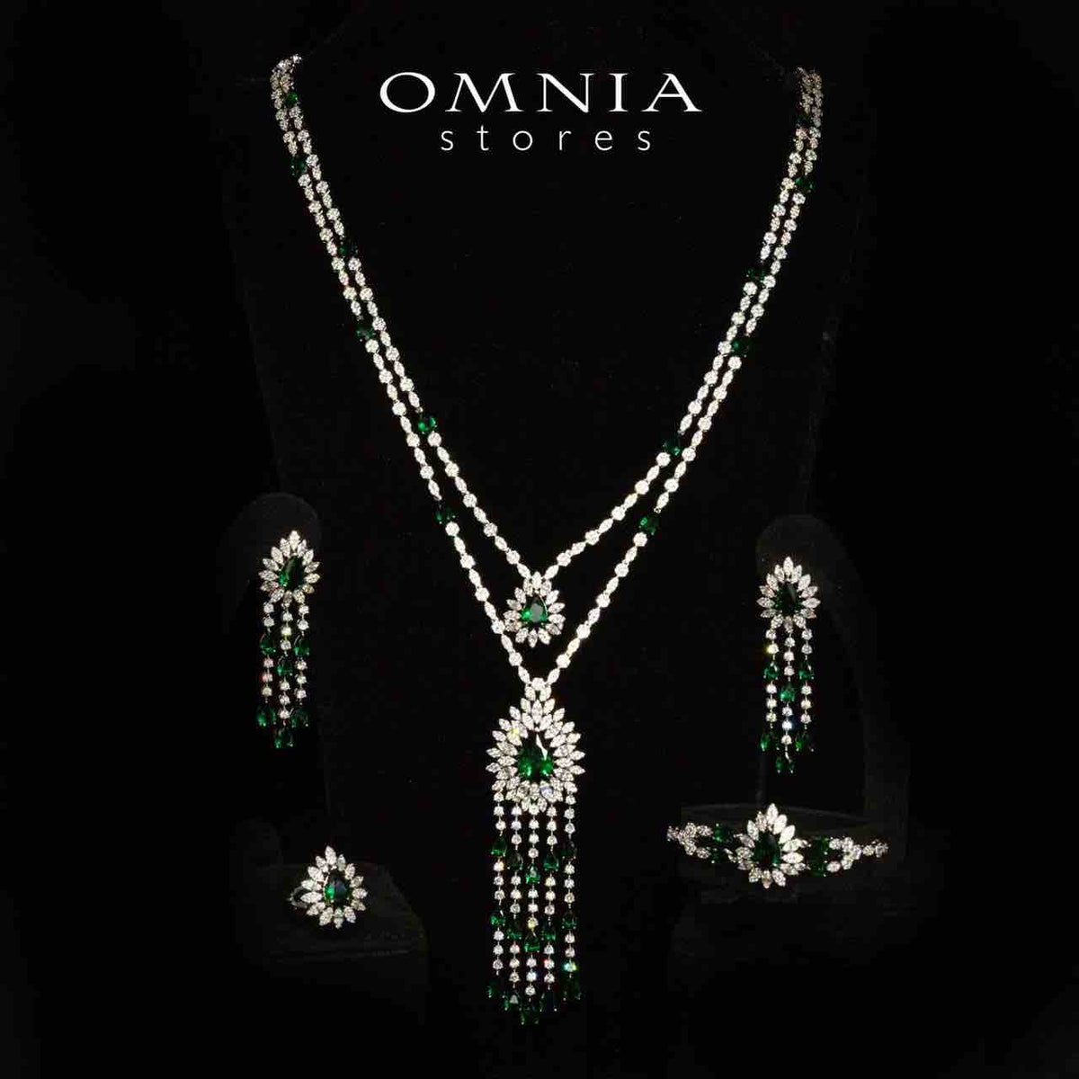 Omnia Alena Luxury Green Bridal Long Chain Full Set in High Quality Zi
